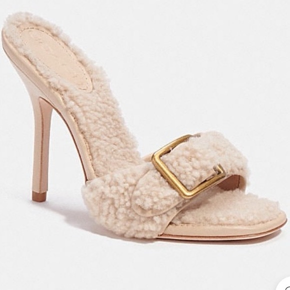 Coach | Shoes | Coach Cream Fuzzy Heeled Mules | Poshmark